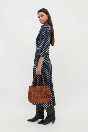 Rixo Izzy Runway Spot Pleated Shirtdress - Navy