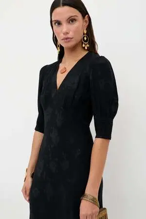 Rixo Zadie Poppy Jacquard Dress - Black