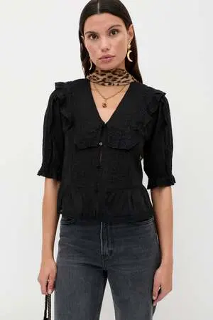 Rixo Ellery Puff-sleeve Top - Black