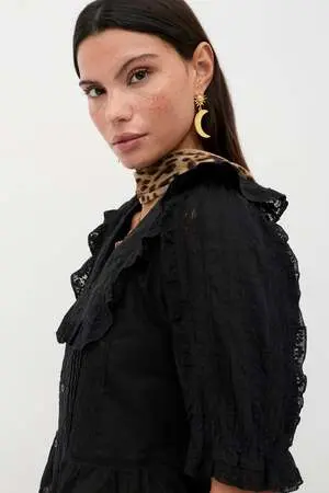 Rixo Ellery Puff-sleeve Top - Black