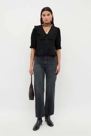Rixo Ellery Puff-sleeve Top - Black