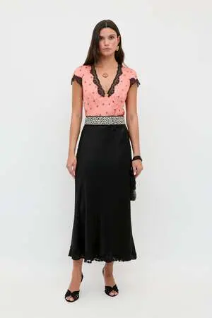 Rixo Crystal Lace-hem Midi Skirt Regular - Black