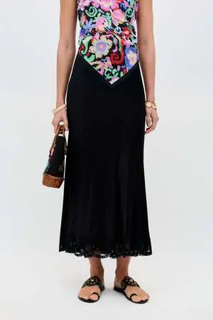 Rixo Lace-hem Midi Skirt - Black