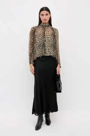 Rixo Lace-hem Midi Skirt - Black