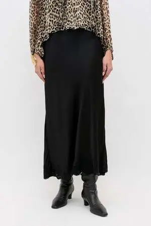 Rixo Lace-hem Midi Skirt - Black