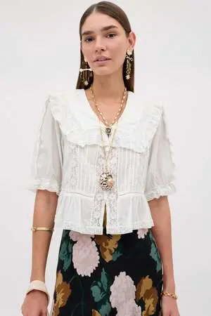 Rixo Ellery Puff-sleeve Top - White