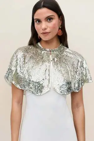 Rixo Evienne Embellished Cape - Ivory