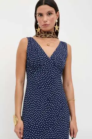 Rixo Sandrine Mini Dot V-neck Midi Dress