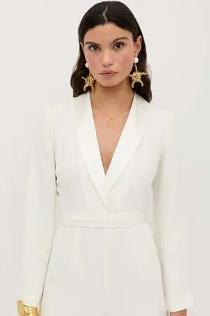 Rixo Emilia Silk Tuxedo Jumpsuit