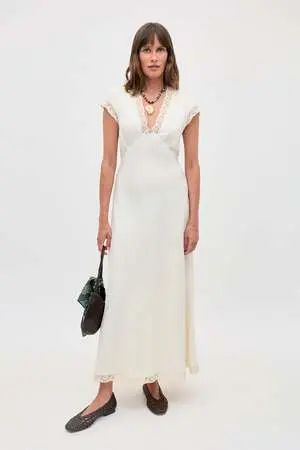 Rixo Clarice Regular Midi Dress - Cream