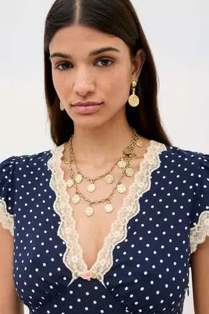 Rixo Clarice Polka Dot Lace V-neck Dress - Navy