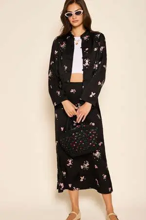 Rixo Indiya Blossom Embroidered Skirt