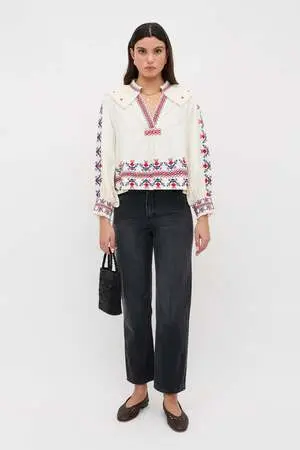 Rixo Brisella Gea Geo Embroidery Blouse