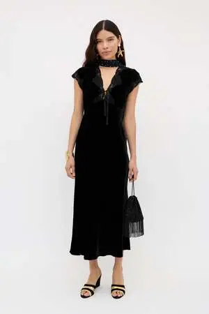 Rixo Amari Velvet Midi Dress Regular - Black