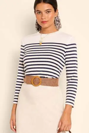 Rixo Francesco Nautical Stripe Cream Long-sleeve Top Regular - White