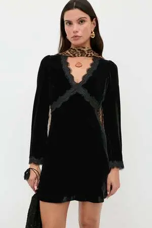 Rixo Macie Velvet Mini Dress - Black