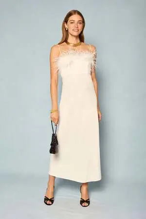 Rixo Selene Feather Midi Dress Regular - Ivory