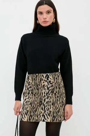 Rixo Mariah Bohemia Leopard Cotton Midi Skirt Regular - Brown