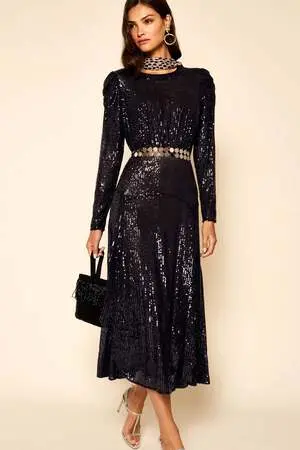 Rixo Cerise Sequin Sequin Midi Dress Regular - Navy