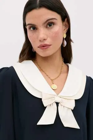 Rixo Eimer Bow-collar Silk Top Regular