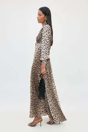 Rixo Emory Antelope Spot Print Silk Midi Dress
