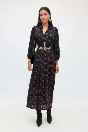 Rixo Izzy Rose Spot Dress - Black