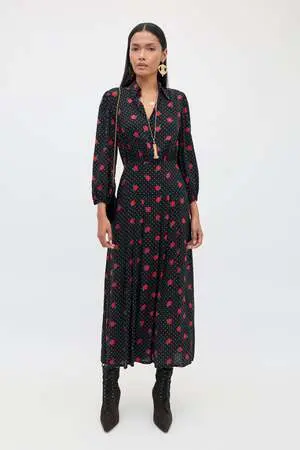 Rixo Izzy Rose Spot Dress - Black