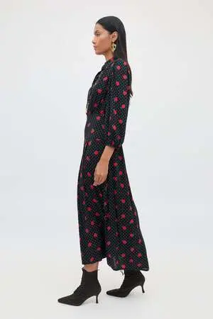 Rixo Izzy Rose Spot Dress - Black