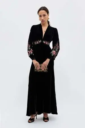 Rixo Emory Blossom Embroidery Pink Viscose Midi Dress Regular - Black