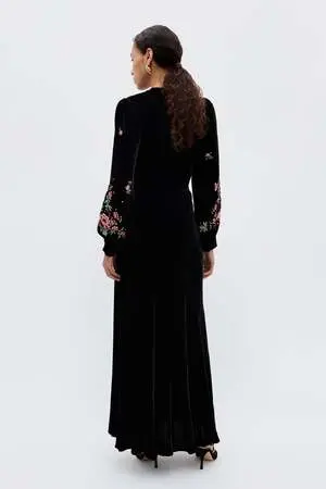 Rixo Emory Blossom Embroidered Midi Dress
