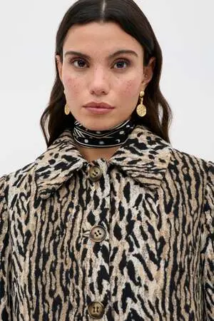 Rixo Bohemia Leopard Print Mid-length Coat
