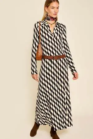 Rixo Tillie Mono Wave Jersey Midi Dress