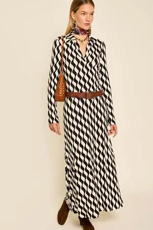 Rixo Tillie Mono Wave Jersey Midi Dress