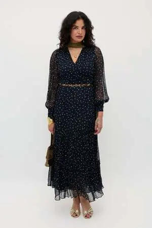 Rixo Elsie Starry Night Viscose Midi Dress Regular - Navy