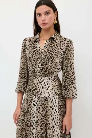 Rixo Izzy Antelope Spot Midi Dress
