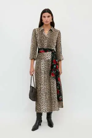 Rixo Izzy Antelope Spot Midi Dress