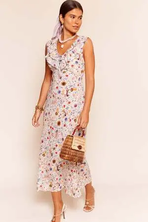 Rixo Seraphina Floral Midi Dress - Cream