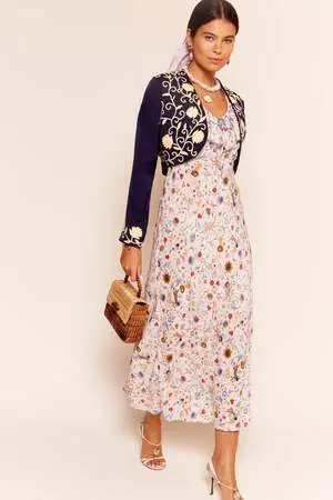 Rixo Seraphina Floral Midi Dress - Cream