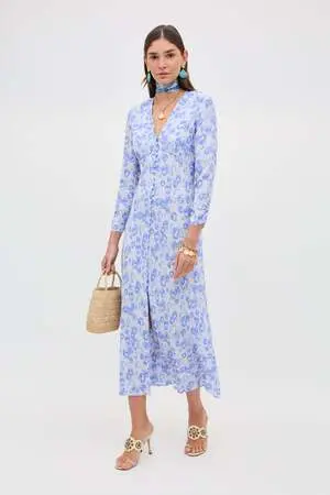 Rixo Katie Dress In Tulip Fields Cornflower Print - Blue