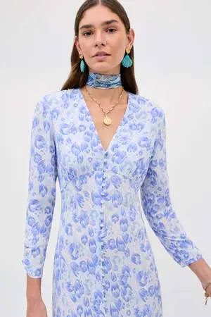 Rixo Katie Dress In Tulip Fields Cornflower Print