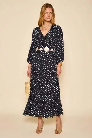 Rixo Brooke Bohemia Spot Deep Viscose Midi Dress Regular - Navy