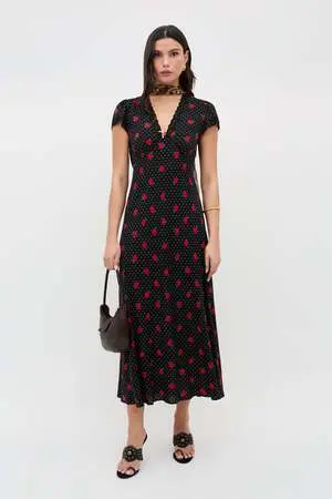 Rixo Clarice Rose Spot Dress - Black