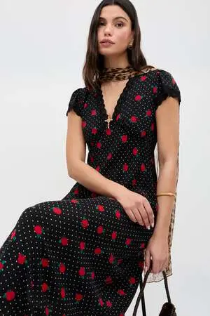 Rixo Clarice Rose Spot Dress - Black
