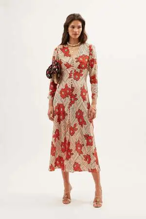 Rixo Katie Milos Floral Cream Regular - Red