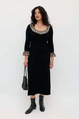Rixo Mika Antelope Spot Knit Midi Dress Regular - Black