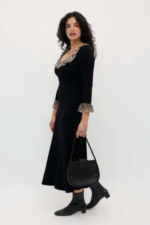 Rixo Mika Antelope Spot Knit Midi Dress