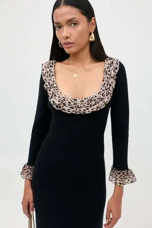Rixo Mika Antelope Spot Knit Midi Dress - Black