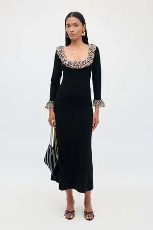 Rixo Mika Antelope Spot Knit Midi Dress