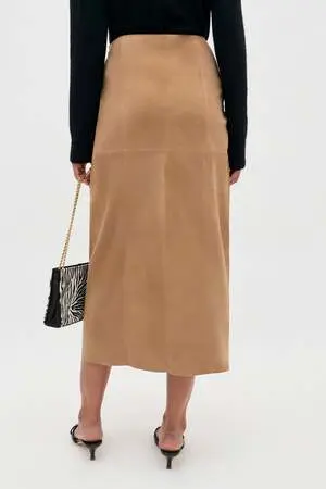 Rixo Regular A-line Suede Skirt - Brown