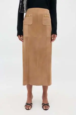 Rixo Regular A-line Suede Skirt - Brown